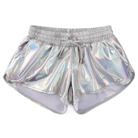 Buy Girls Shiny Metallic Hot Pants Sparkly Elastic Waist Casual Loose Yoga Outfit Rave Booty