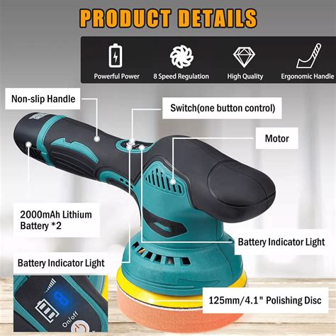 Cordless 12v Car Polishing Machine 5500 Rpm Dual Action Polisher Buffer