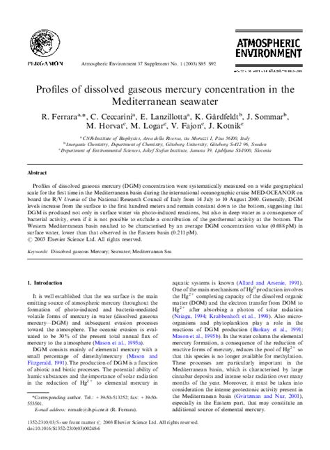 Pdf Profiles Of Dissolved Gaseous Mercury Concentration In The