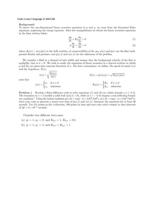 To Derive The One Dimensional Linear Acoustics