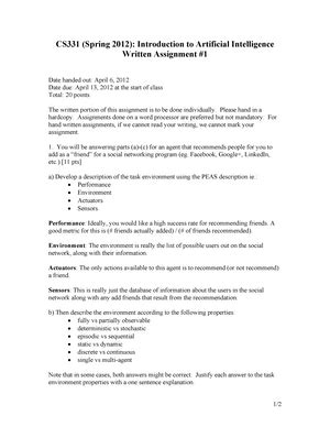 Solution 2 Homework Assignment CS331 Introduction To Artificial