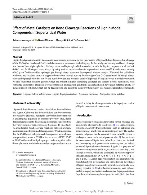 Effect Of Metal Catalysts On Bond Cleavage Reactions Of Lignin Model