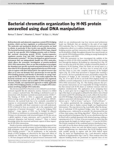 Pdf Bacterial Chromatin Organization By H Ns Protein Unravelled Using