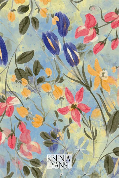 ЛЕТНИЙ ДЕНЬ Ботанический бесшовный паттерн цветочный Цветочный Дизайн Работы