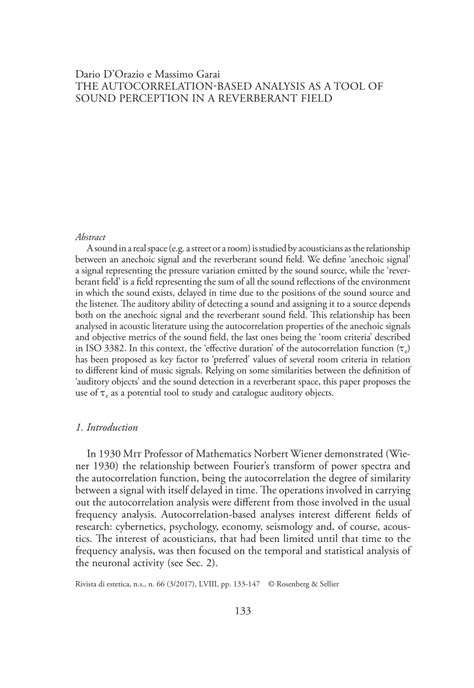 Pdf The Autocorrelation Based Analysis As A Tool Of Sound Perception In A Reverberant Field