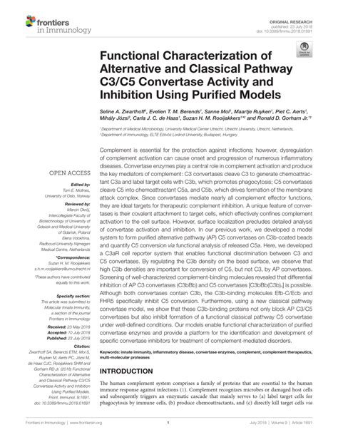 Pdf Functional Characterization Of Alternative And Classical Pathway C3c5 Convertase Activity