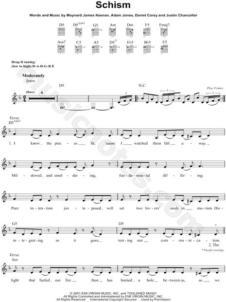 Tool Schism Sheet Music In D Minor Download And Print Sku Mn0092079