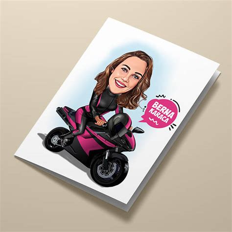Motora Binen Kadın Karikatürlü Tebrik Kartı Hediyemen