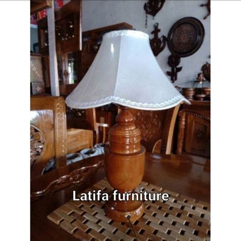 Jual Lampu Duduk Lampu Meja Lampu Hias Lampu Tidur Dari Kayu Jati Asli Shopee Indonesia