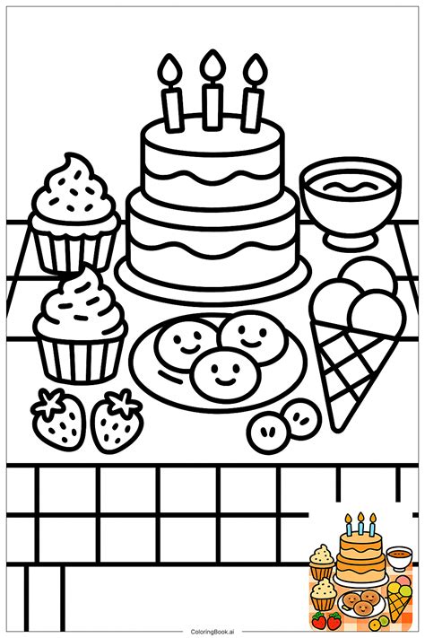 가족 저녁식사 디저트 테이블 색칠하기 페이지 무료 Pdfandpng 인쇄 가능