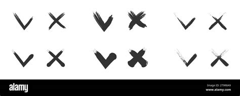 Set Of Checkmarks And Cross Signs Check Marks Drawn With A Brush Vector Illustration Stock