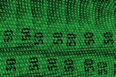 Binary Code Grid From Bright Green Numbers On The Background Of Euro