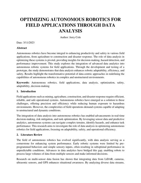 Pdf Optimizing Autonomous Robotics For Field Applications Through