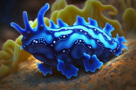 a blue and white sea slug with a blue pattern premium ai generated image
