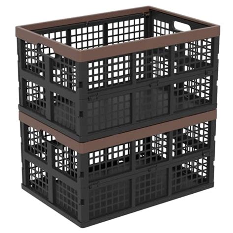 42 L Stacking Collapsible Storage Crates Large Plastic Folding Crates 2 Packs