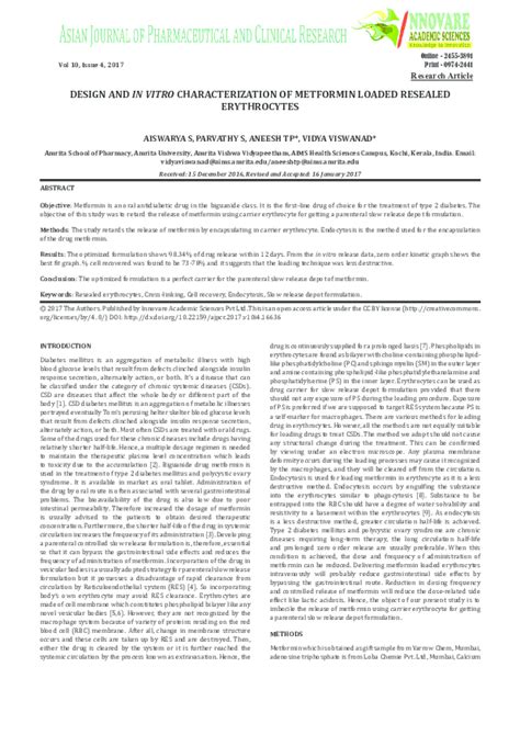 Pdf Design And In Vitro Characterization Of Metformin Loaded Resealed Erythrocytes