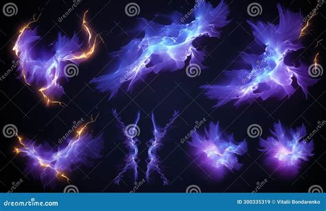 Fractal Lightning Set Realistic Electric Lightning Stock Illustration
