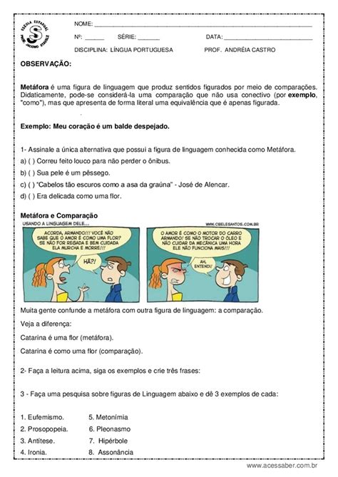 Exercícios sobre Figuras de linguagem