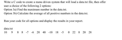 Solved Write A C Code To Create A Menu Driven System That