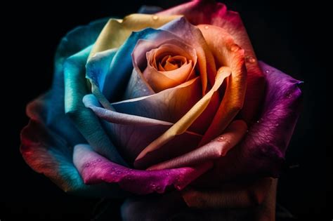 Una rosa arcoíris es fotografiada en la oscuridad Foto Premium
