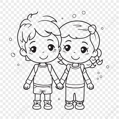 소년과 소녀 손을 잡고 색칠 페이지 벡터웃다표정 Png 일러스트 무료 다운로드 Lovepik
