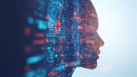 Digital Mind Ai Profile In Blue Red Data Streams Stock Image Image Of