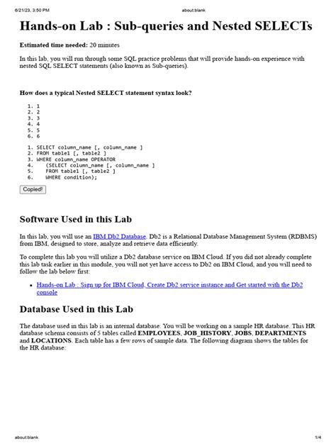 Optional Db2 Lab Sub Queries And Nested Selects Pdf Ibm Db2