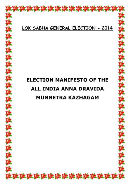 Aiadmk Election Manifesto For 2014 Lok Sabha Polls Pdf