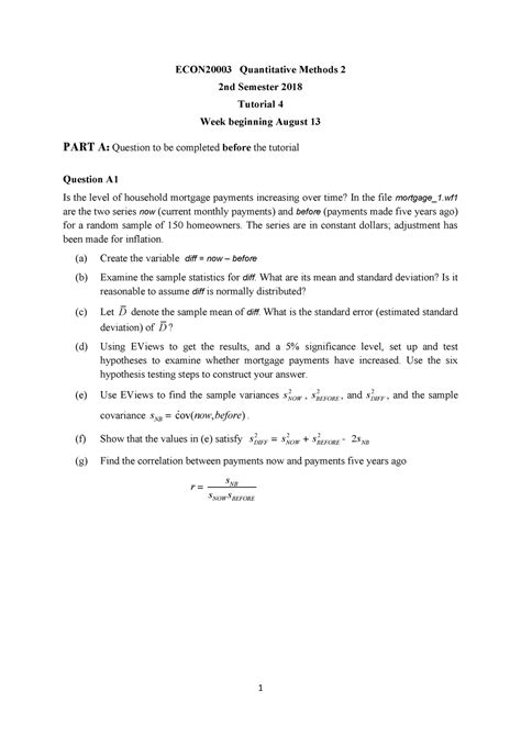 t tutorial 4 econ20003 quantitative methods 2 2nd semester 2018