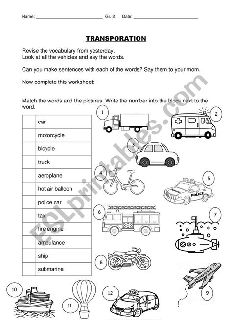 Transportation Esl Worksheet By Maus
