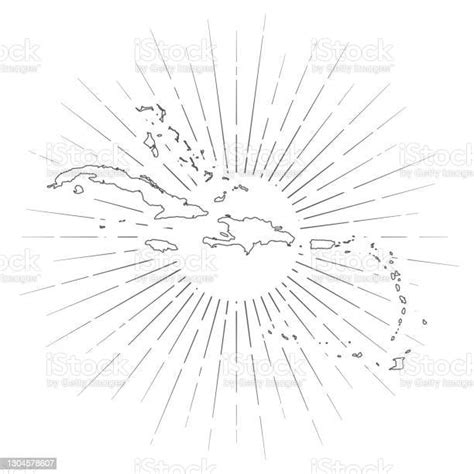 白色背景有陽光的加勒比地圖向量圖形及更多古巴圖片 古巴 島 光束 Istock