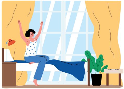 Young Woman Waking Up Stretching On The Bed Morning Time Daily