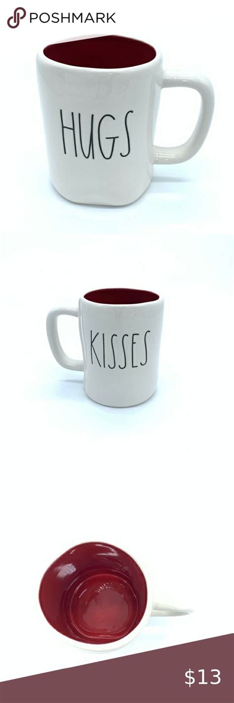 Rae Dunn HUGS KISSES Dual Sided Mug Red Inside NWT Coffee And Tea Accessories Mugs Rae Dunn