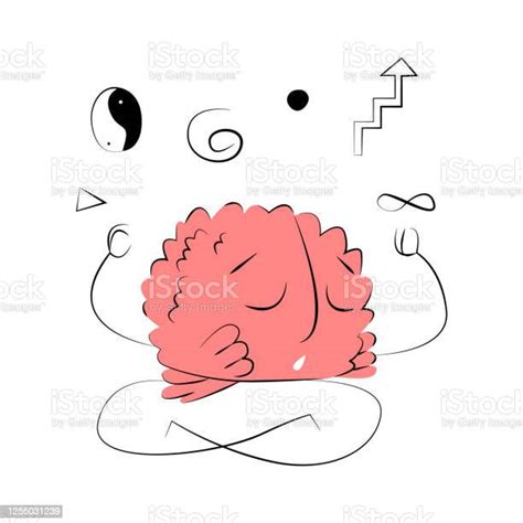 명상하고 이완하며 쉬는 추상적인 두뇌를 가진 벡터 플랫 일러스트레이션 Mental Wellbeing에 대한 스톡 벡터 아트 및