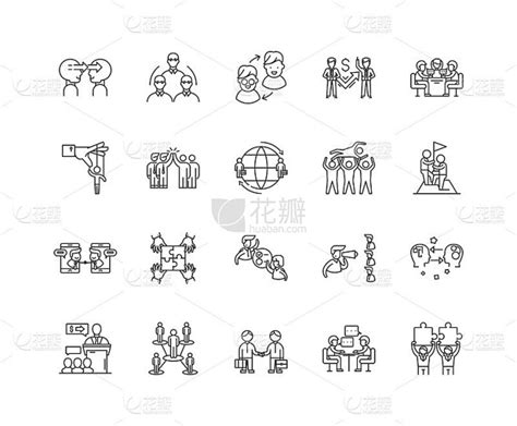 交互线图标标志矢量集大纲插图的概念
