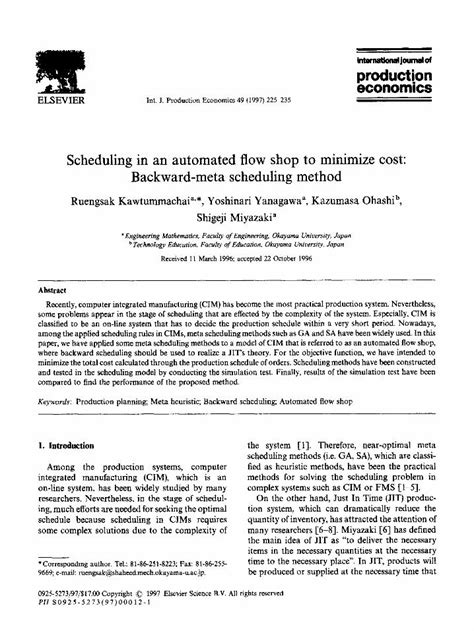 pdf scheduling in an automated flow shop to minimize cost backward