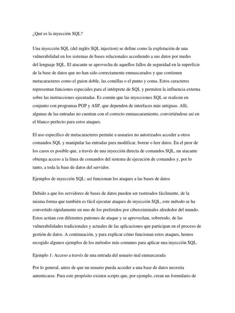 Qué Es La Inyección Sql Pdf Sql Bases De Datos