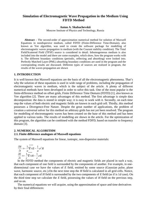 Pdf Simulation Of Electromagnetic Wave Propagation In The Medium