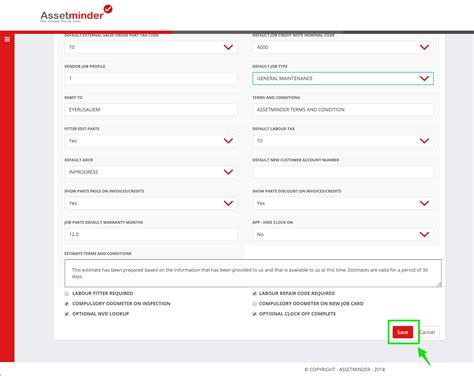 Configure System Defaults Assetminder