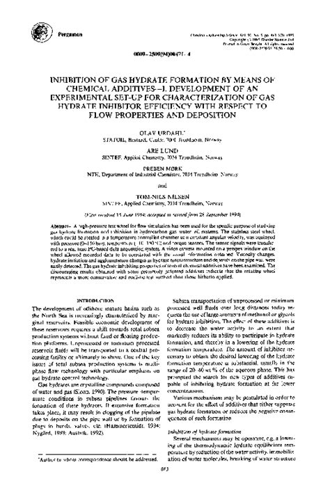 Pdf Inhibition Of Gas Hydrate Formation By Means Of Chemical