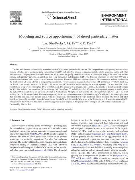 Pdf Modeling And Source Apportionment Of Diesel Particulate Matter