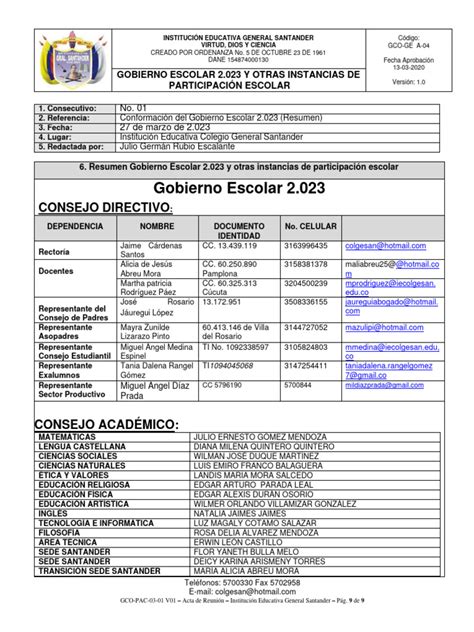 Acta Resumen Gobierno Escolar 2023 Pdf