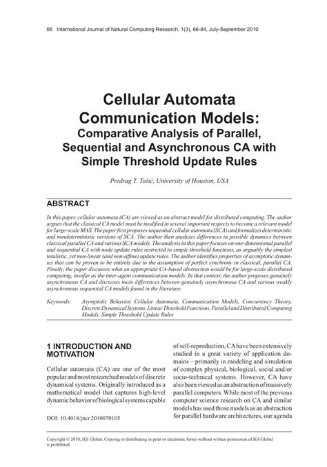 Pdf Cellular Automata Communication Models Comparative Analysis Of