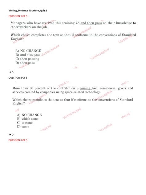 Writing Sentence Structure Quiz 2 Pdf