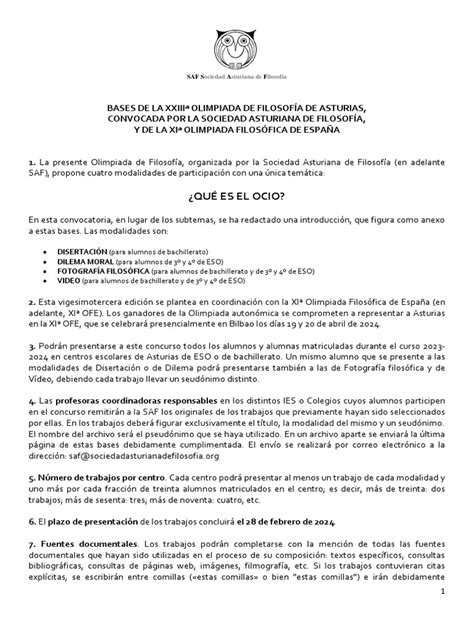Bases Xxiii Olimpiada De Filosofía 2024 Pdf Plagio Moralidad