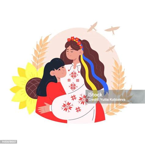 국가 옷을 입은 우크라이나 젊은 여성이 아이를 안아줍니다 8 9 살에 대한 스톡 벡터 아트 및 기타 이미지 8 9 살 Vyshyvanka 가공의 인물 Istock