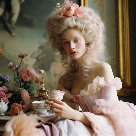 Premium AI Image A Woman In A Pink Dress Is Sitting On A Table With A