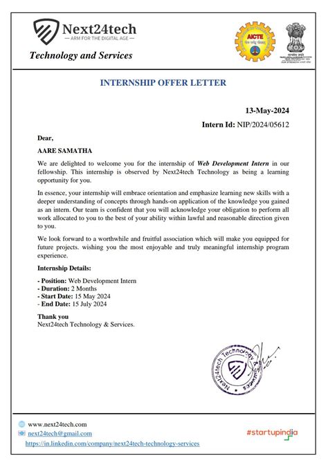 Aare Samatha On Linkedin Next24technologyandservices Internship Next24tech Careergrowth