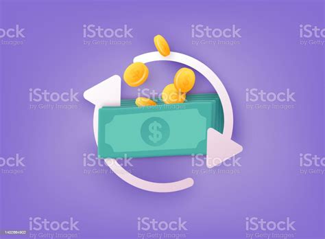 캐쉬백 돈 환불 아이콘 개념 동전과 돈이있는 지갑 3d 웹 벡터 일러스트레이션 가격에 대한 스톡 벡터 아트 및 기타 이미지