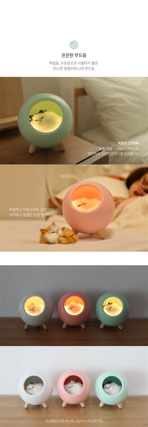 무아스 잠자는 고양이 충전식 무드등 수유등 취침 조명 한샘몰